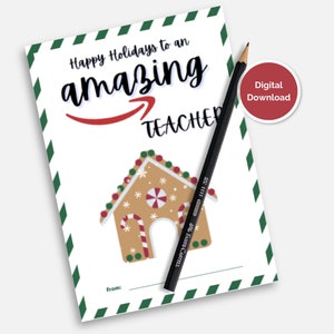 Teacher Amazon Gift Card Holder Printable, Christmas Teacher Card, Gift ...