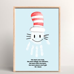 The Cat in the Hat Handprint Art, Read Across America Craft Ideas, Dr ...
