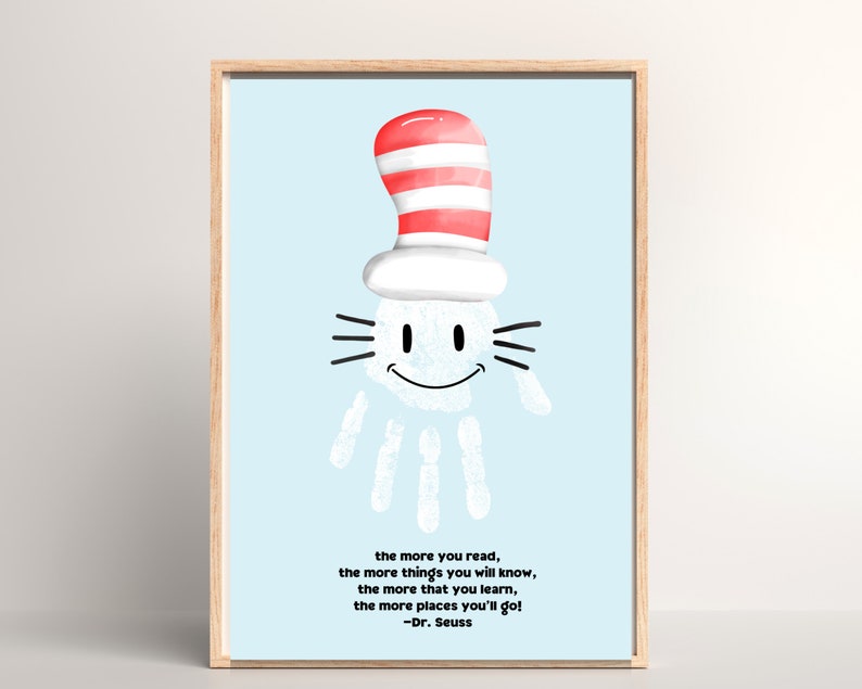 The Cat in the Hat Handprint Art, Read Across America Craft Ideas, Dr ...