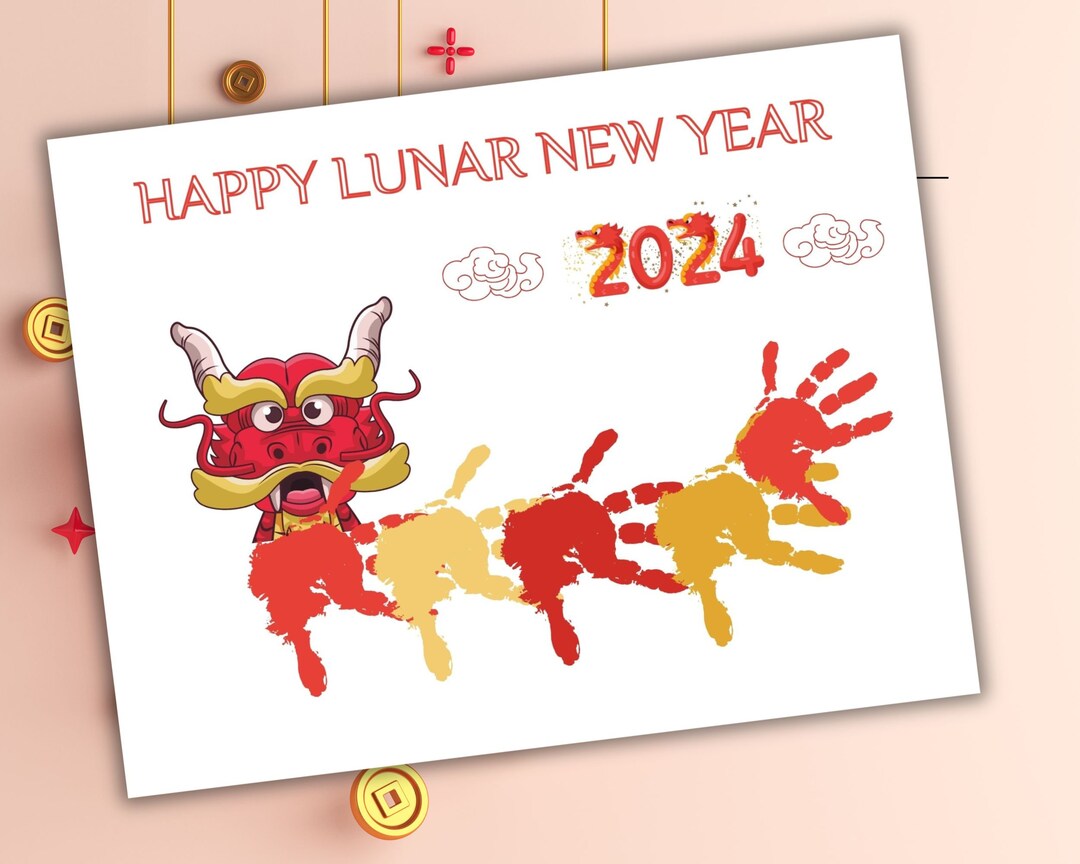 Lunar New Year Handprint Art Card, Chinese New Year Handprint Art, Year ...