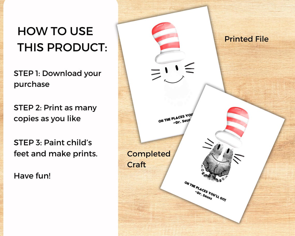 The Cat in the Hat Footprint Art, Read Across America Craft Ideas, Dr ...