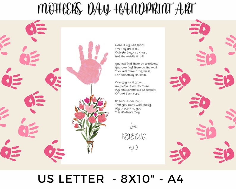 Mothers Day Handprint Art Printable, Mom Handprint Craft, 1st Mothers ...