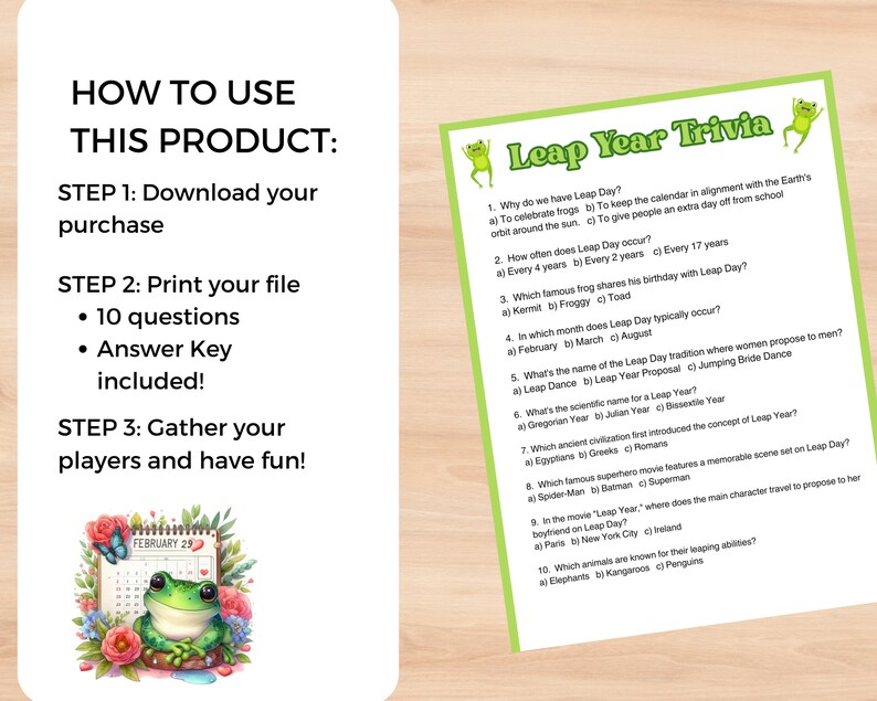 Leap Year Trivia Game Printable, Leap Day Birthday Party Idea, Game for ...