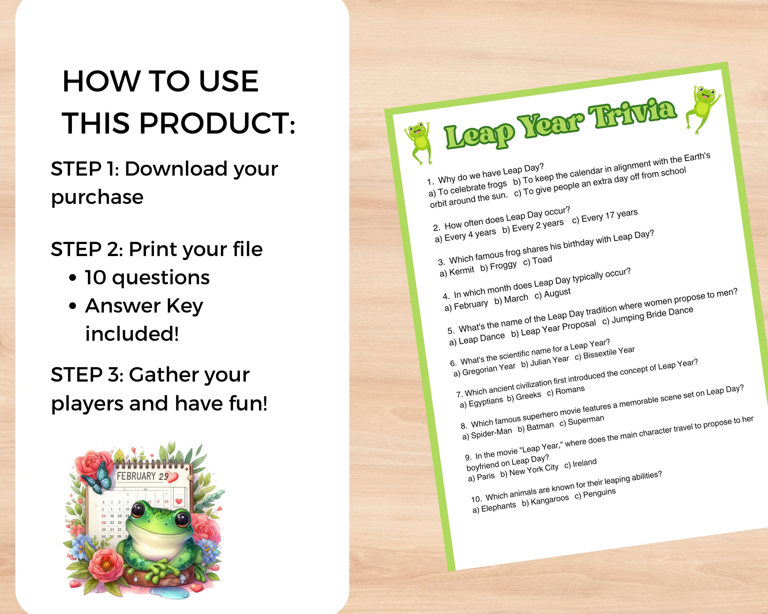 Leap Year Trivia Game Printable, Leap Day Birthday Party Idea, Game for ...
