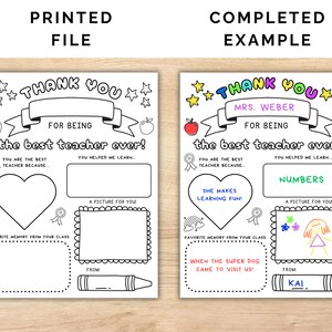 Printable Teacher Appreciation Week Gift, All About My Teacher, End of ...