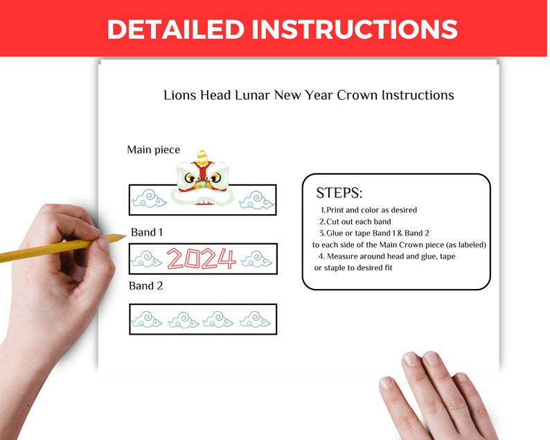 Lunar New Year Paper Crown Craft, Lion Head Kids Crown Craft, Lunar New ...