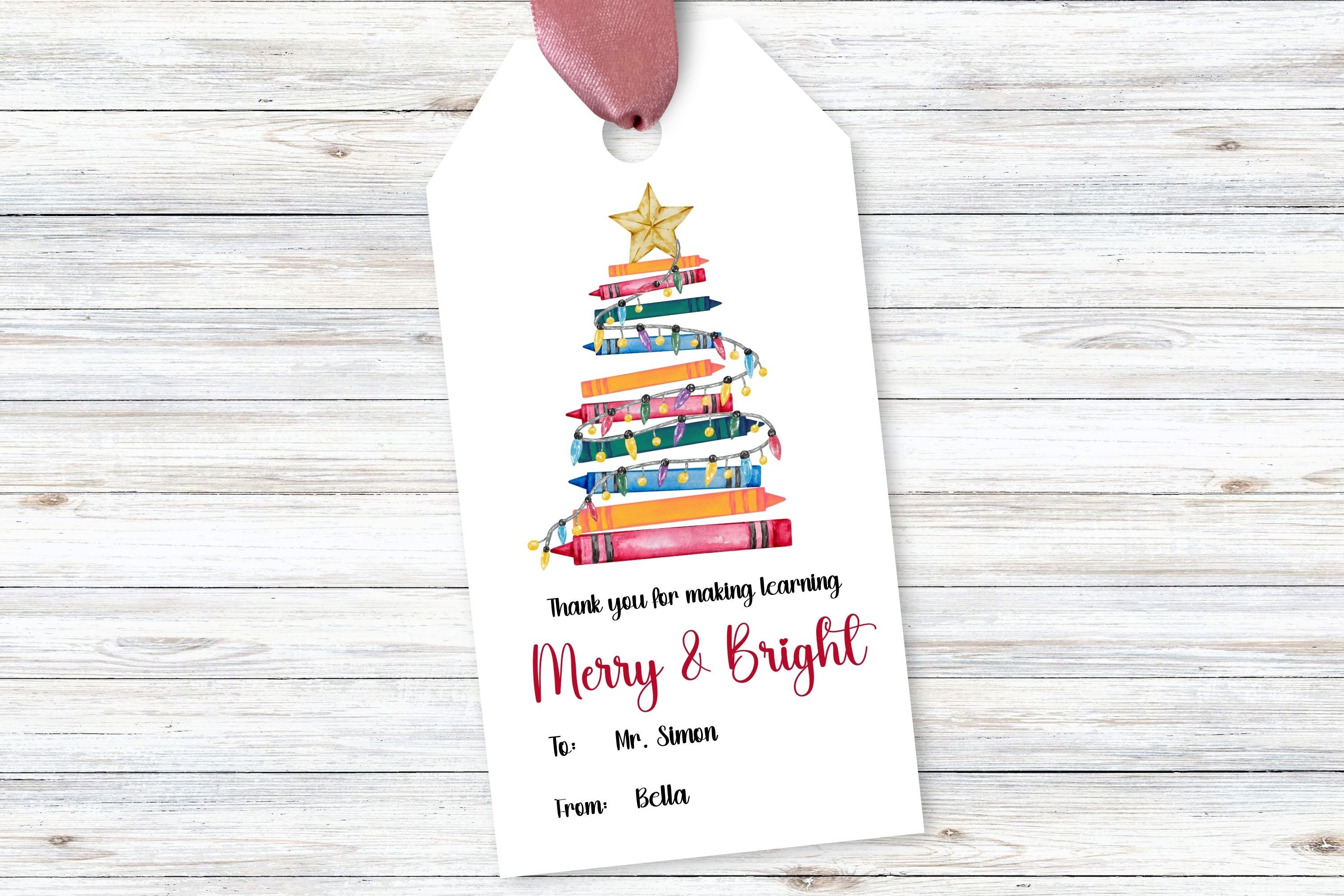 Printable Merry & Bright Christmas Gift Tagchristmas Gift - Etsy