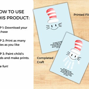 The Cat in the Hat Handprint Art, Read Across America Craft Ideas, Dr ...