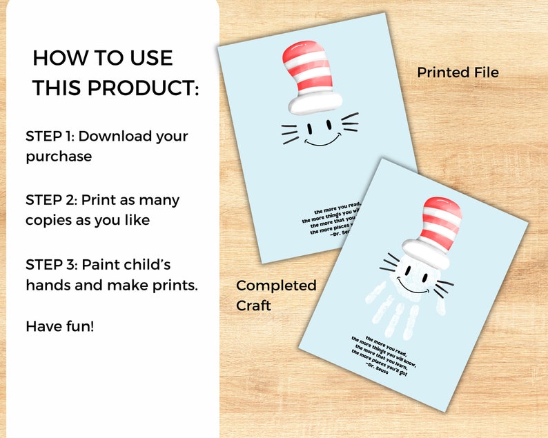 The Cat in the Hat Handprint Art, Read Across America Craft Ideas, Dr ...