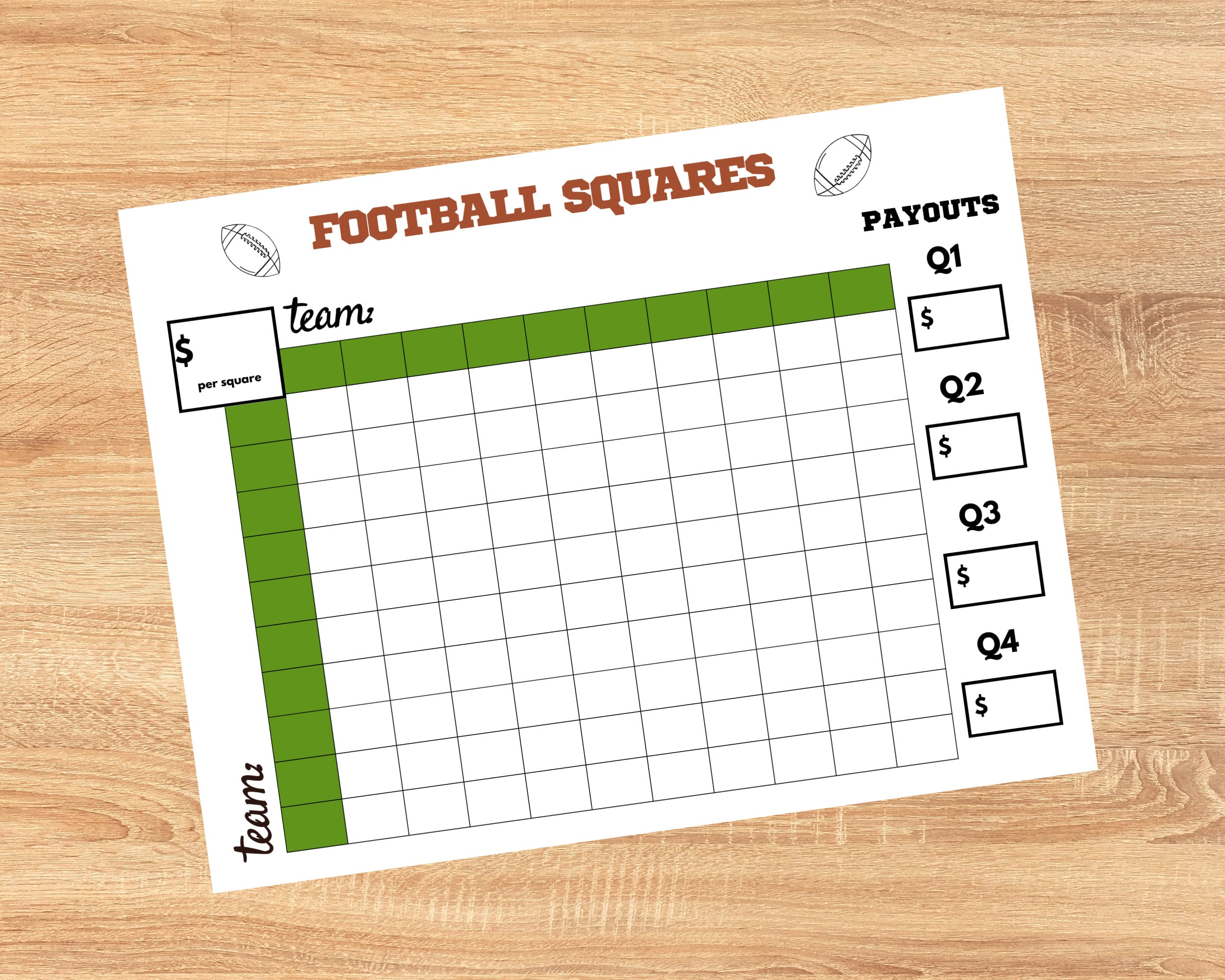 Football Square Grid 2024 Printable PDF, Football Pool Template ...