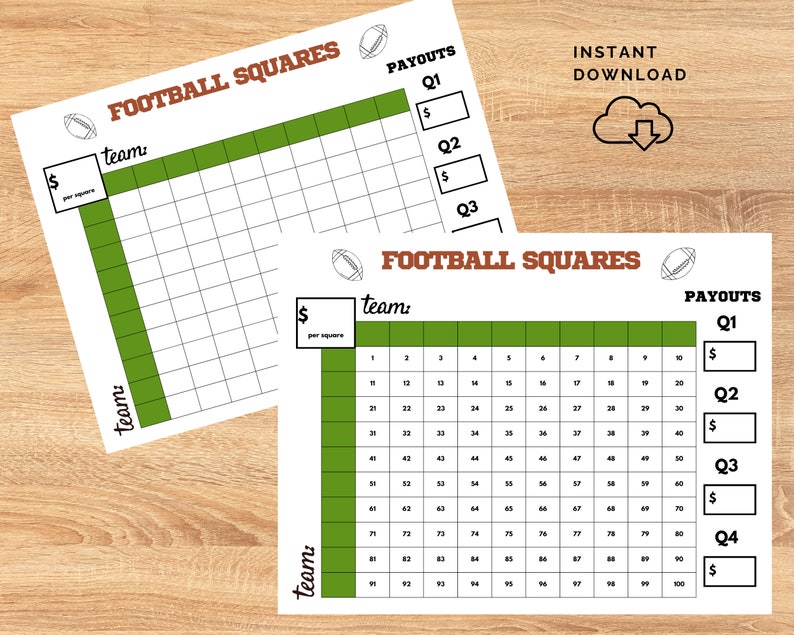 Football Square Grid 2025 Printable PDF, Football Pool Template ...