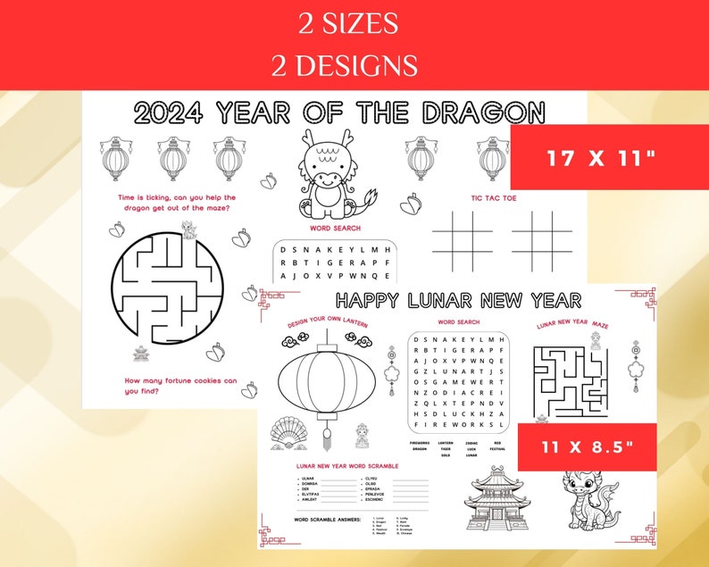 Chinese New Year Activity Mat Coloring Printable, Year of the Dragon ...