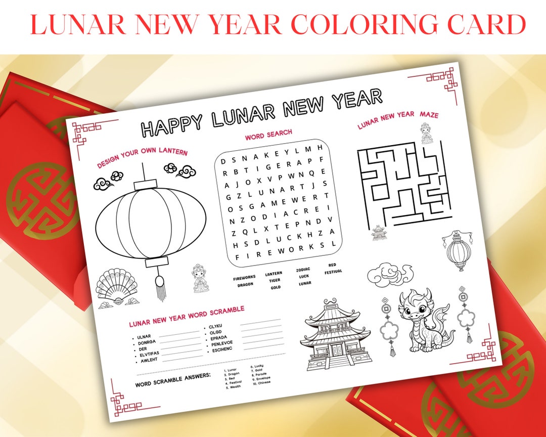 Kids Printable Chinese New Year Acitivity Sheet, Year of the Dragon ...