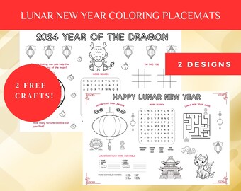 Lunar New Year Activity Coloring Placemat Printable, Year of the Dragon ...