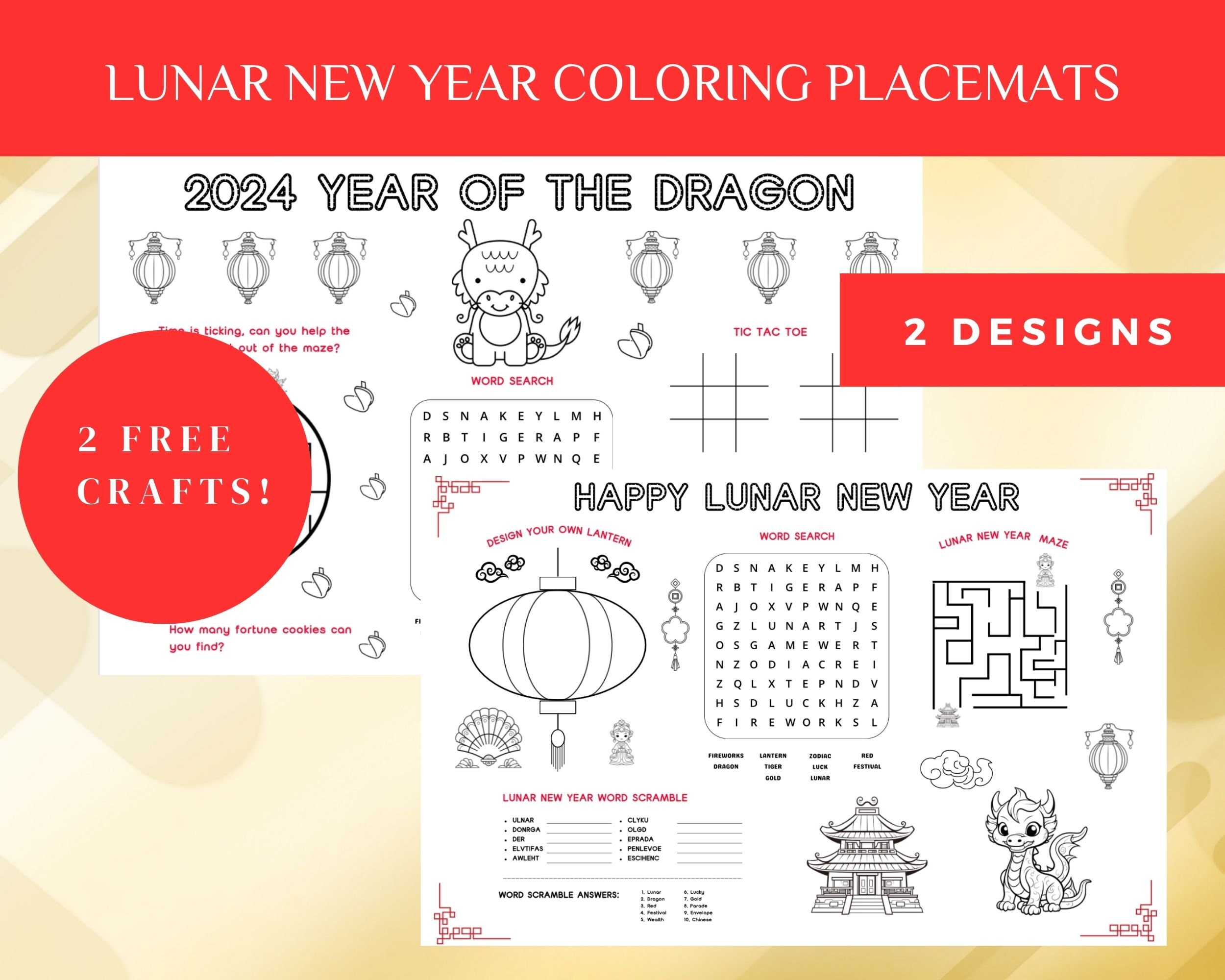 Chinese New Year Activity Mat Coloring Printable, Year of the Dragon ...