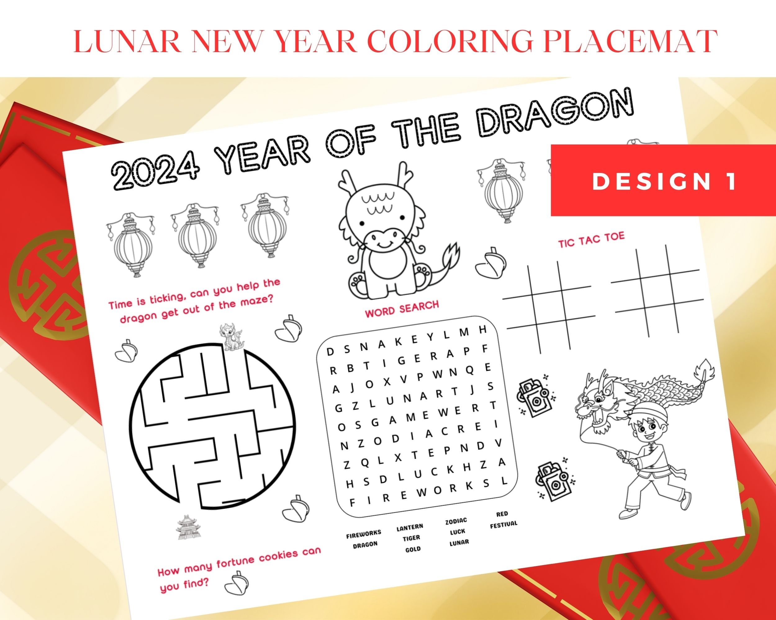 Chinese New Year Activity Mat Coloring Printable, Year of the Dragon ...