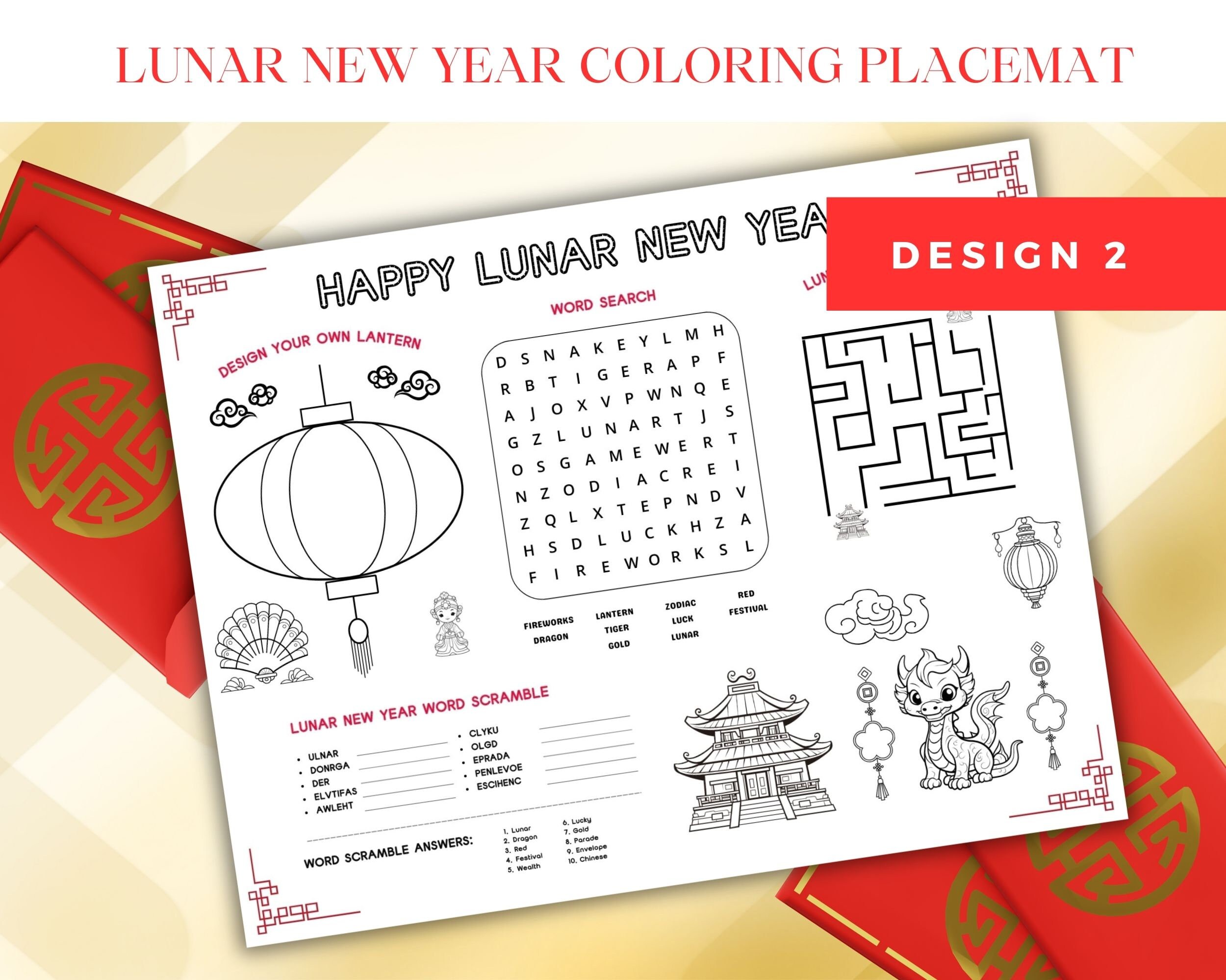 Chinese New Year Activity Mat Coloring Printable, Year of the Dragon ...