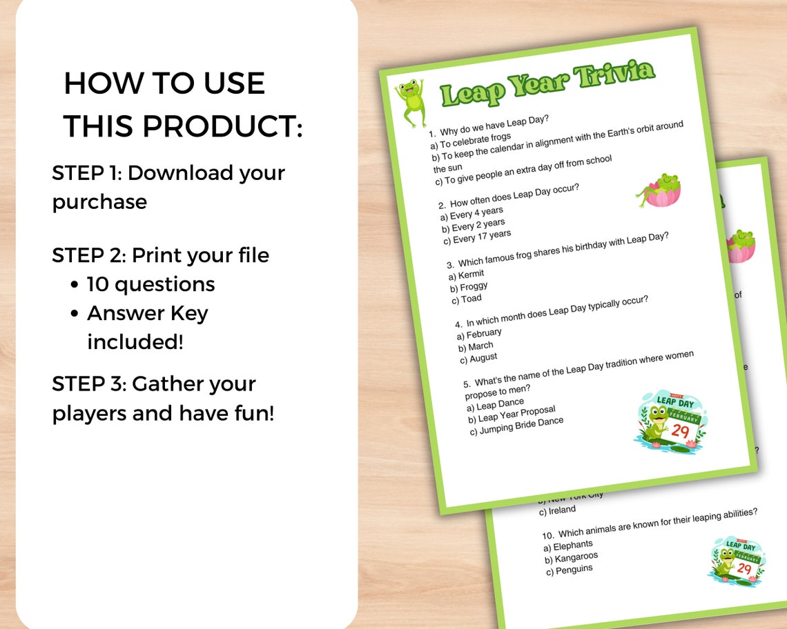 Leap Year Trivia Game Printable, Leap Day Birthday Party Idea, Game for ...