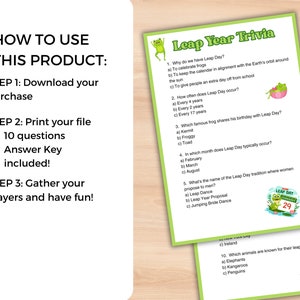 Leap Year Trivia Game Printable, Leap Day Birthday Party Idea, Game for ...