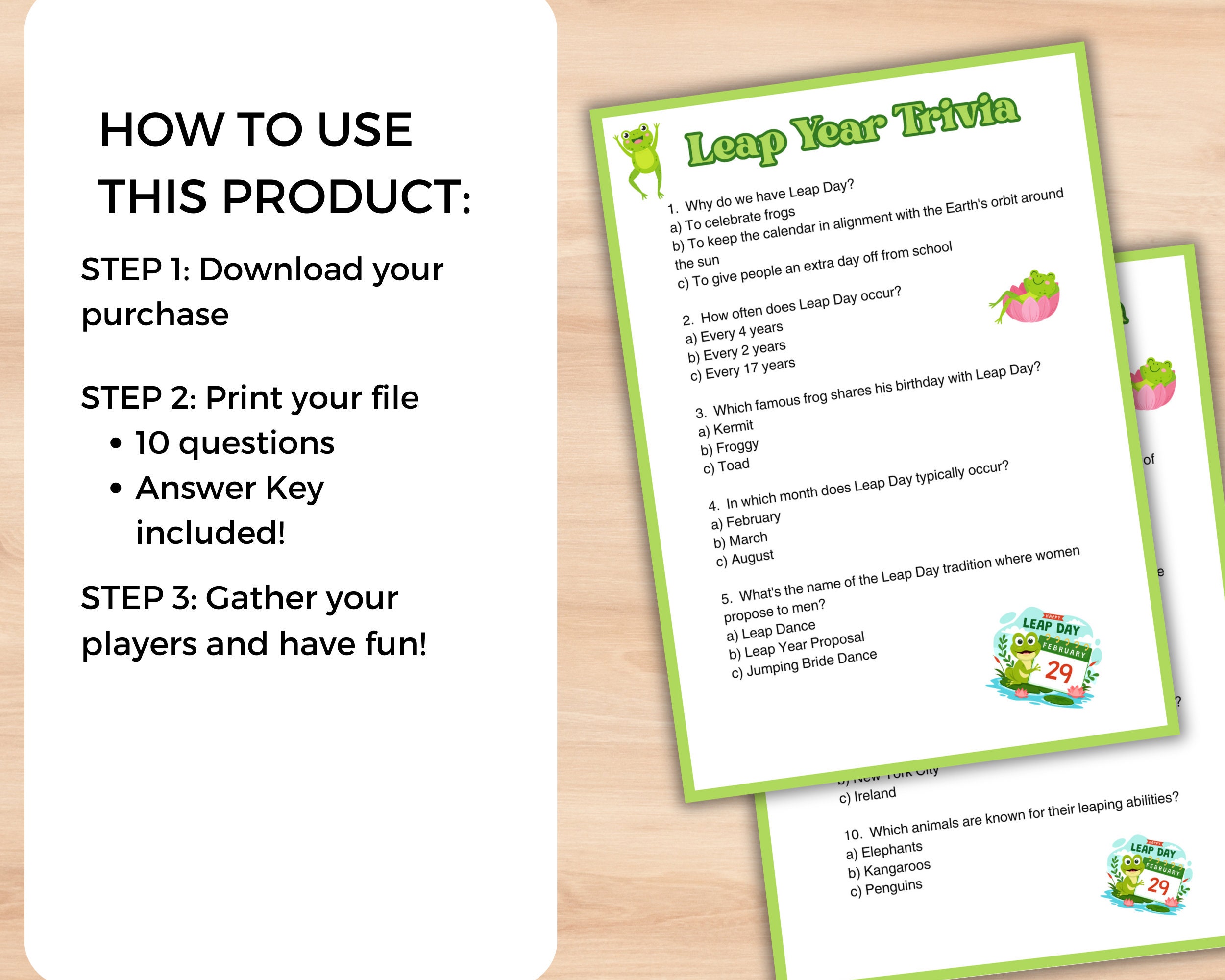 Leap Year Trivia Game Printable, Leap Day Birthday Party Idea, Game for ...