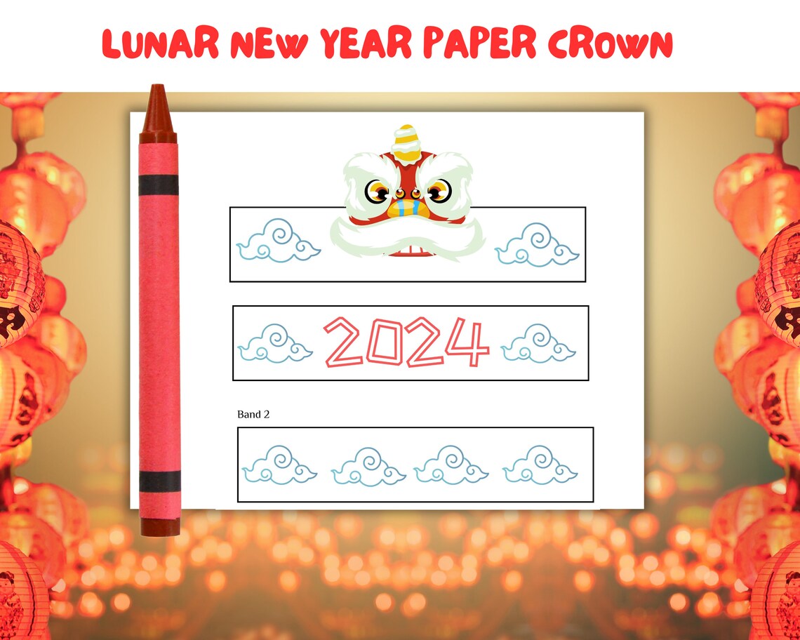 Lunar New Year Paper Crown Craft, Lion Head Kids Crown Craft, Lunar New ...