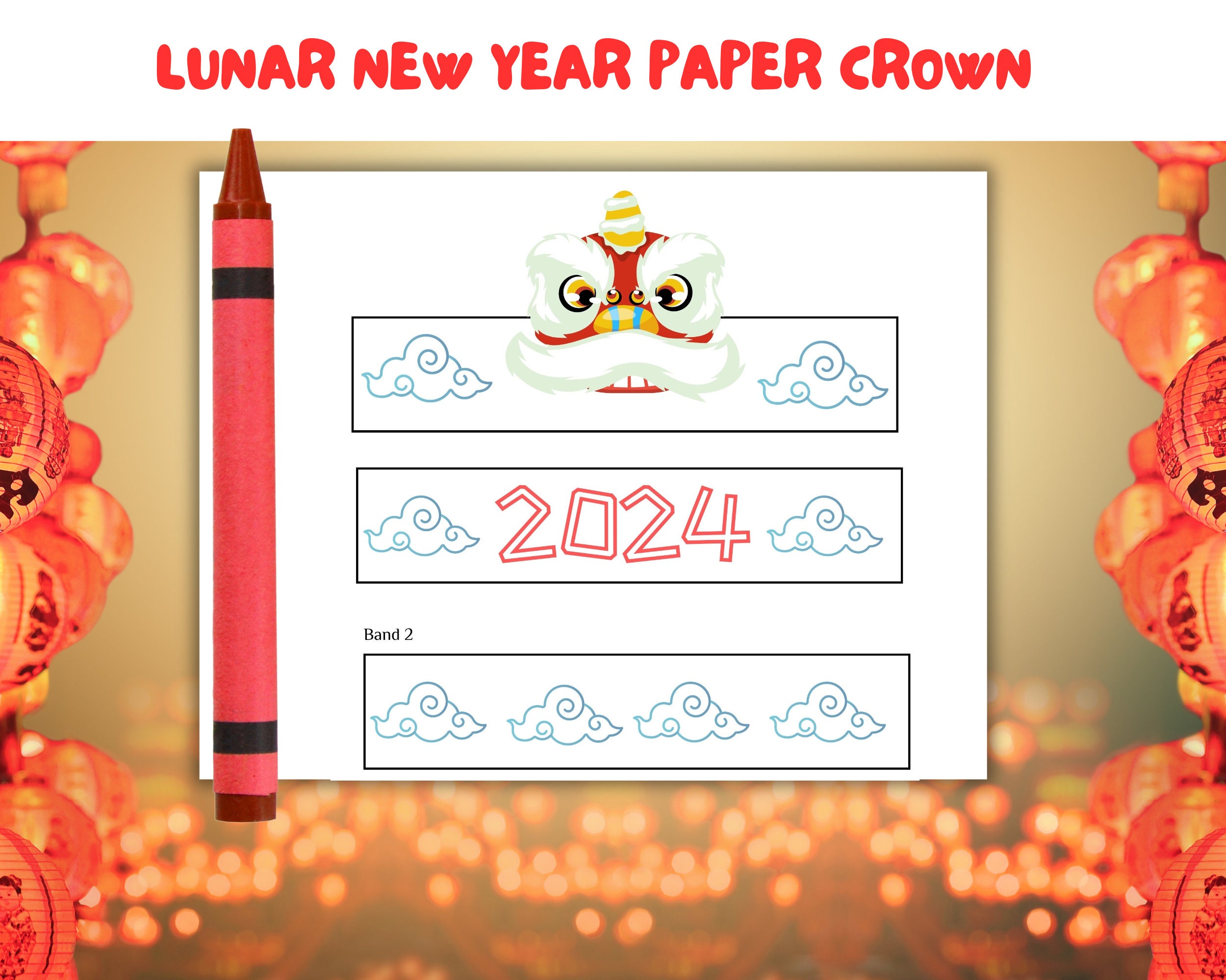 Lunar New Year Paper Crown Craft, Lion Head Kids Crown Craft, Lunar New ...