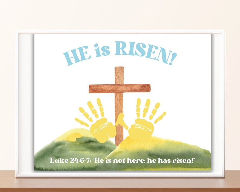 Easter Handprint Art Christian, He is Risen Handprint Craft, Sunday ...