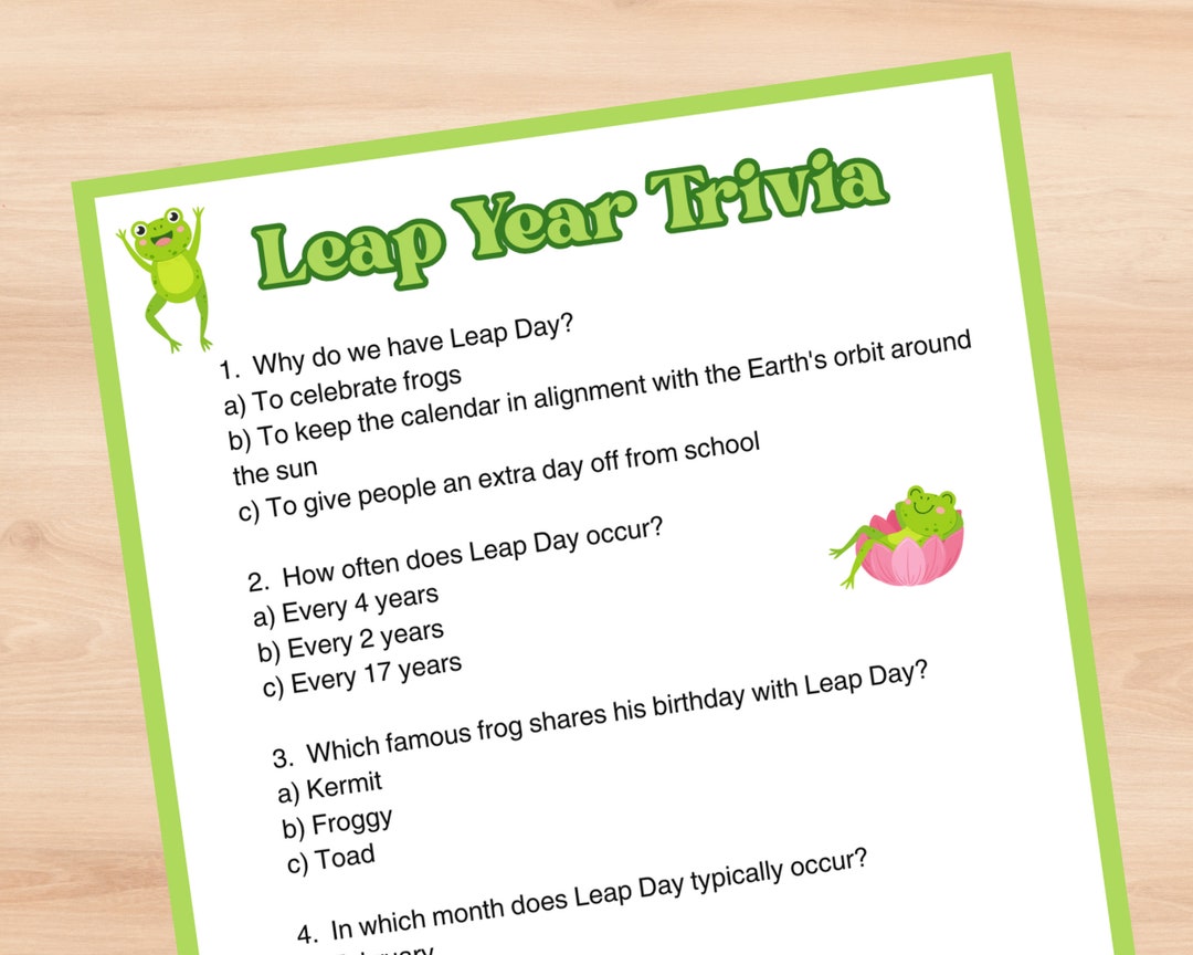 Leap Year Trivia Game Printable, Leap Day Birthday Party Idea, Game for ...