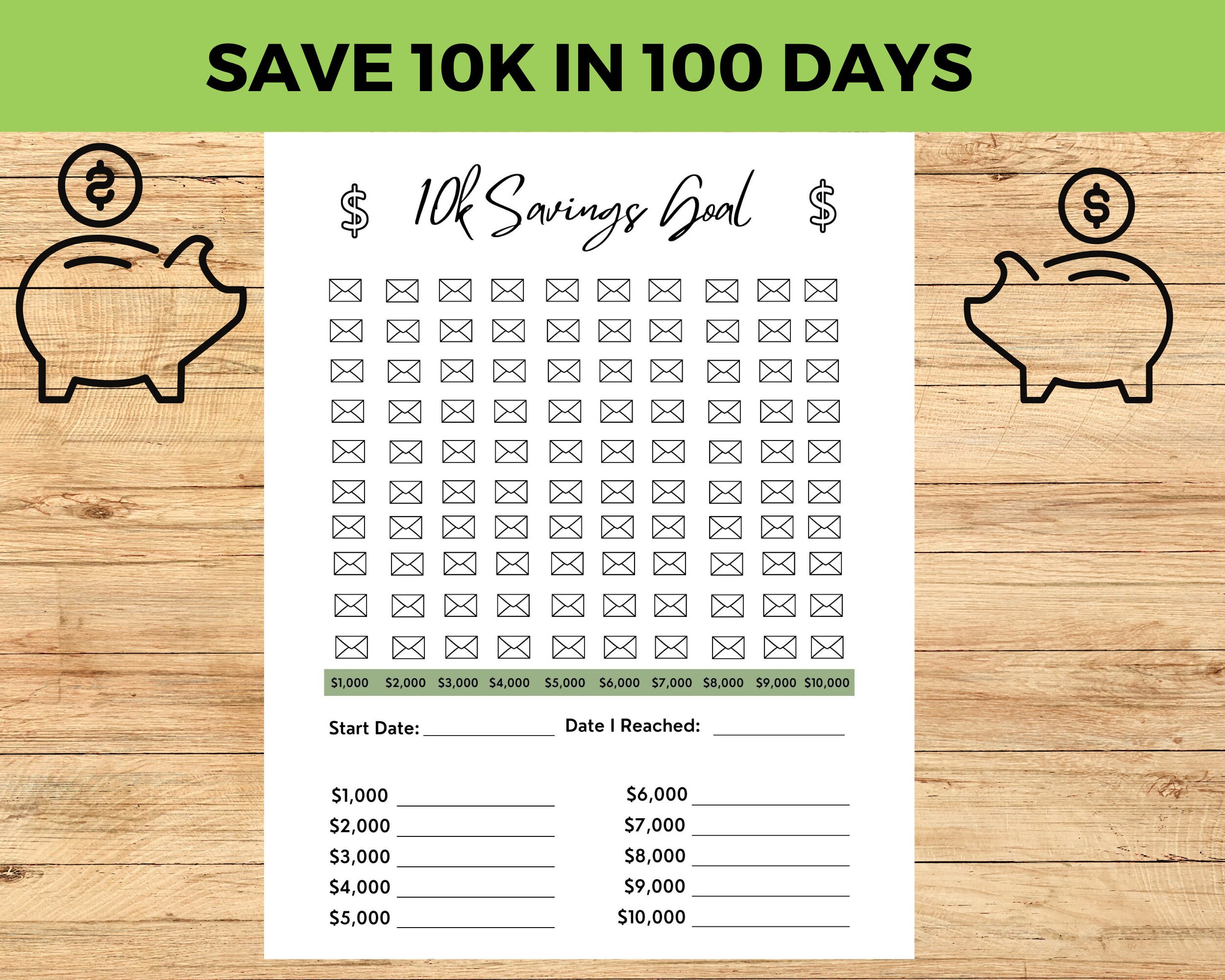 10k Savings Challenge Tracker Printable 10k In 100 Days 10k Challenge
