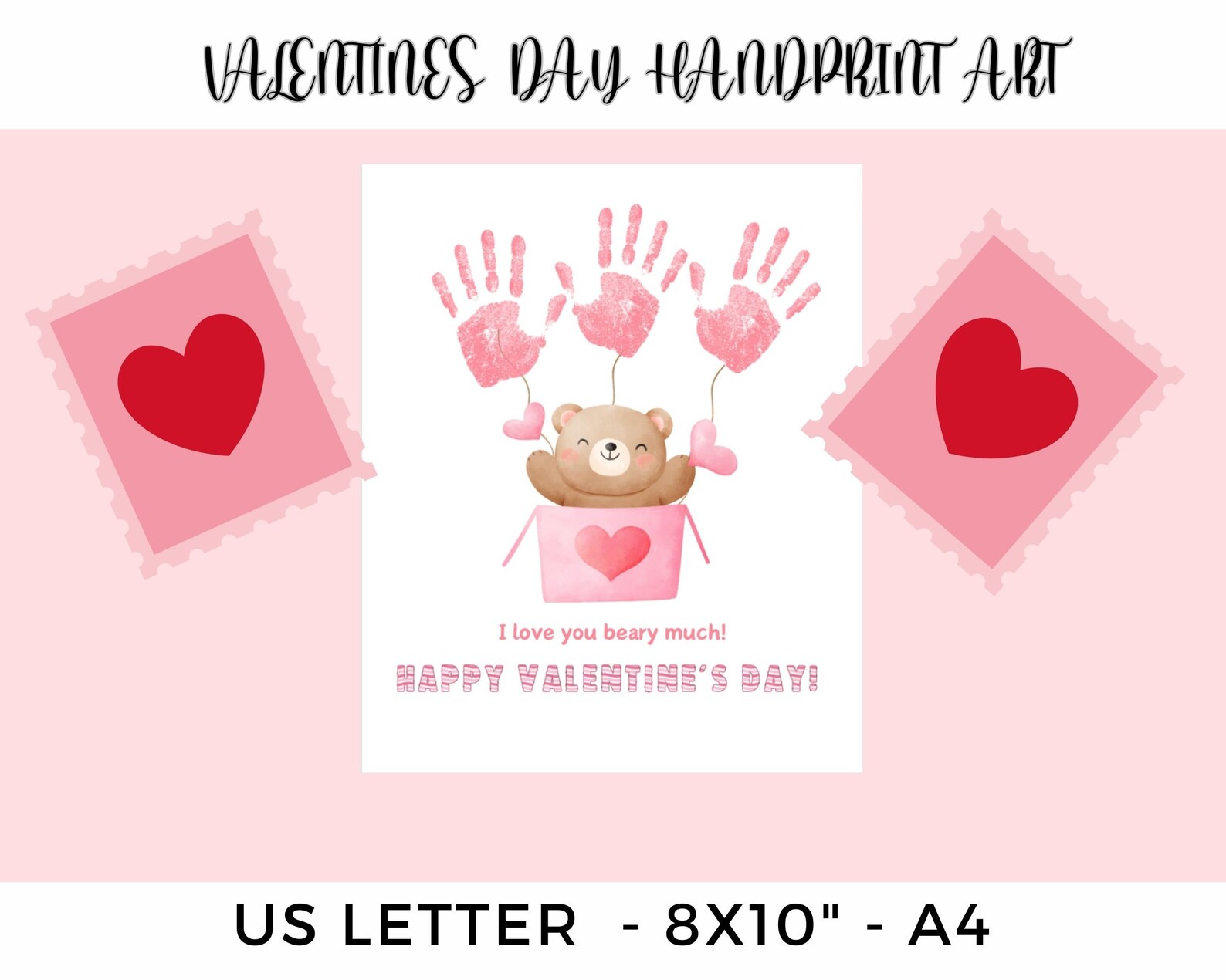 Valentines Day Handprint Art, Personalized Valentine Printable Craft ...