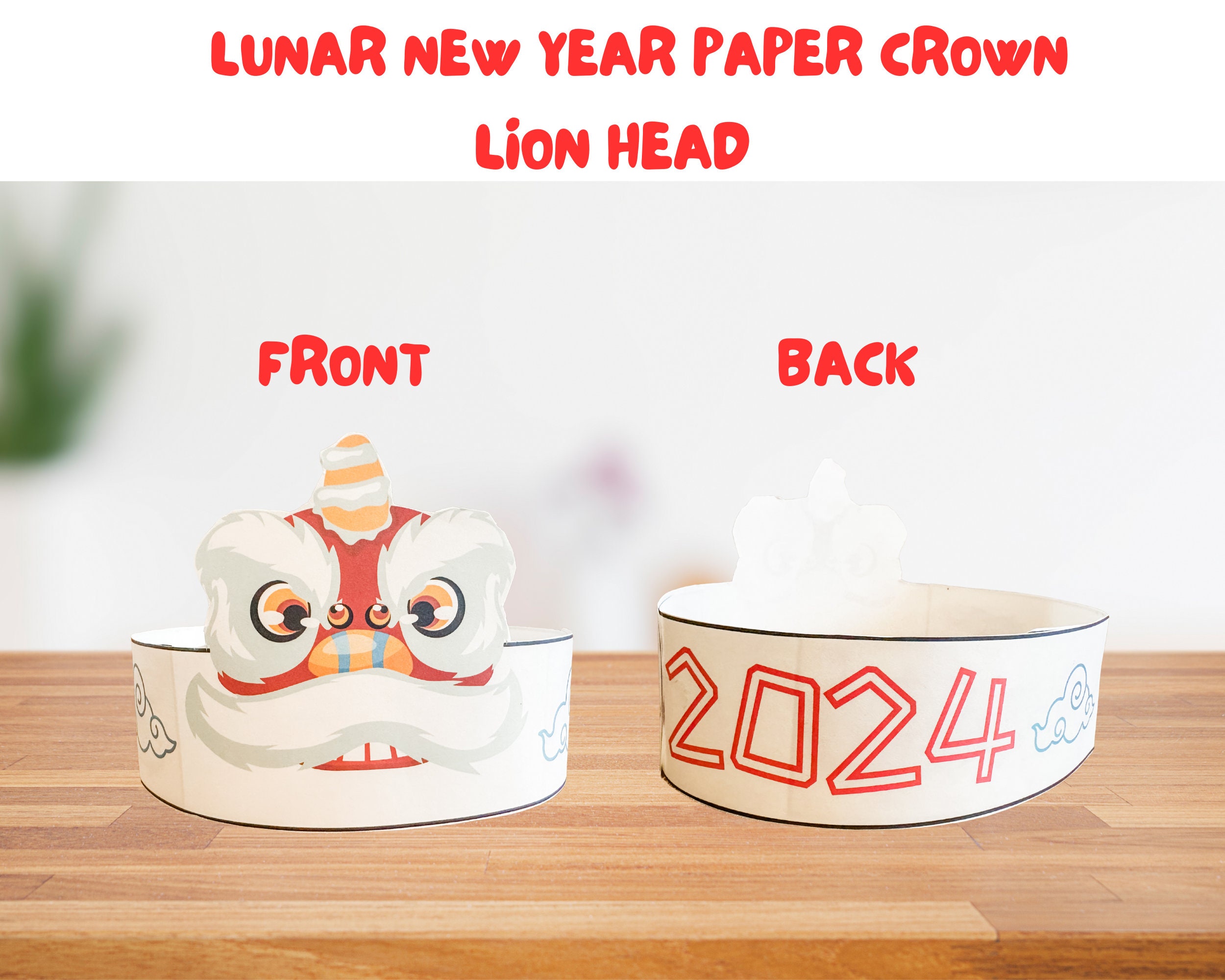 Lunar New Year Paper Crown Craft, Lion Head Kids Crown Craft, Lunar New ...