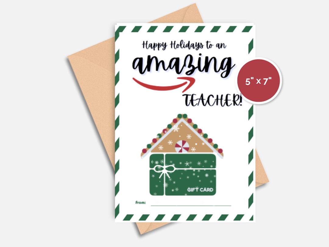Teacher Amazon Gift Card Holder Printable, Christmas Teacher Card, Gift ...