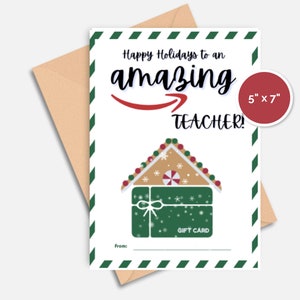 Teacher Amazon Gift Card Holder Printable, Christmas Teacher Card, Gift ...