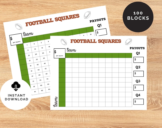 Football Squares Game Printable, Football Fundraiser, Football Betting ...