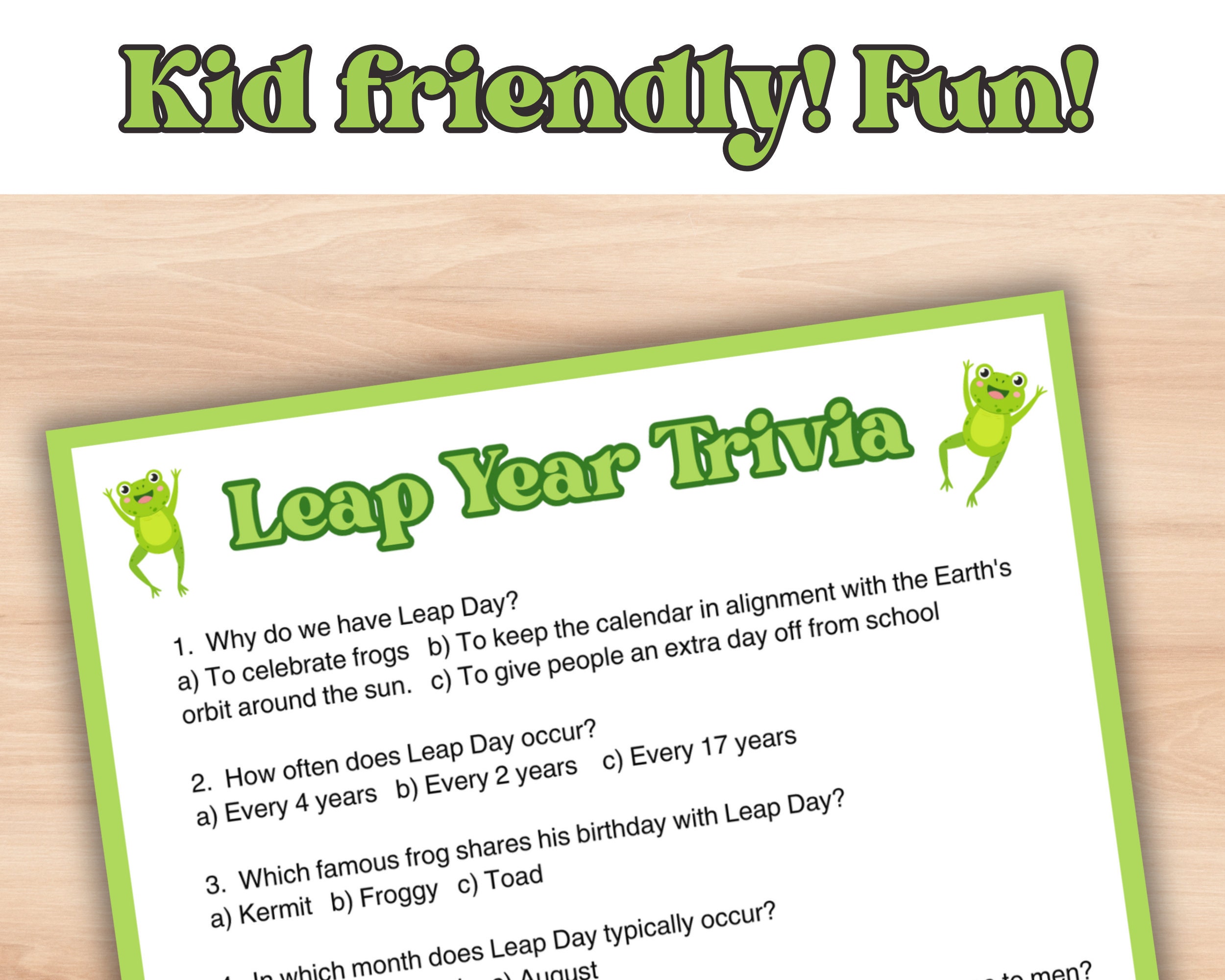 Leap Year Trivia Game Printable, Leap Day Birthday Party Idea, Game for ...