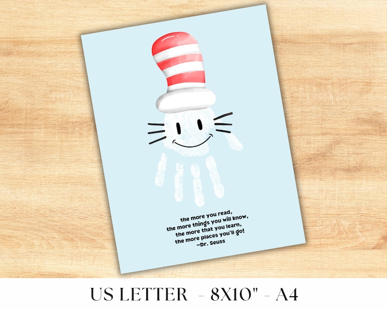 The Cat in the Hat Handprint Art, Read Across America Craft Ideas, Dr ...