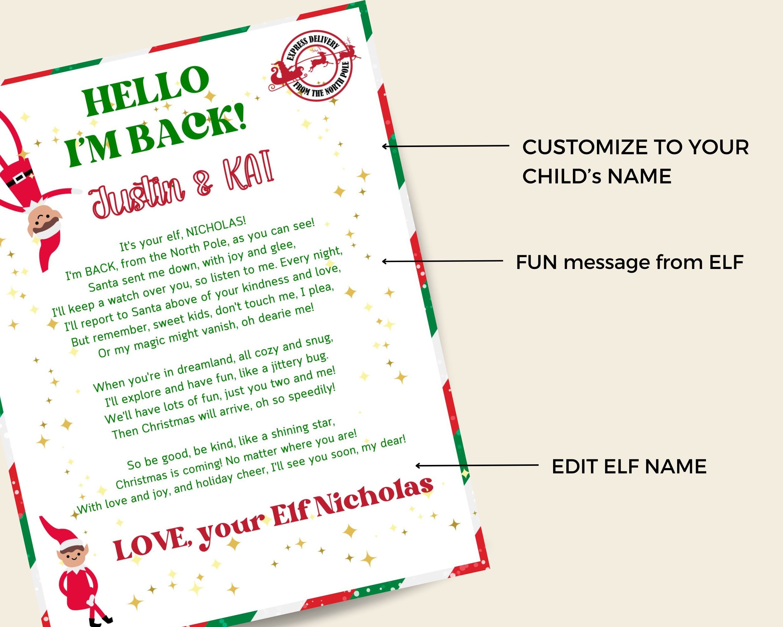 EDITABLE Elf is Back Letter Elf Arrival Letter From the Desk - Etsy ...