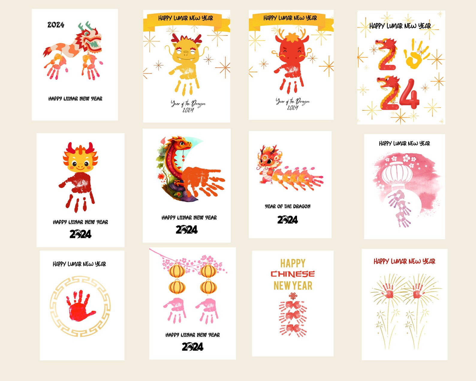 Lunar New Year Handprint Craft Bundle, Chinese New Year Handprint Art ...