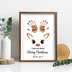 Christmas Handprint Craft Kids, Reindeer Handprint Art, Personalized ...