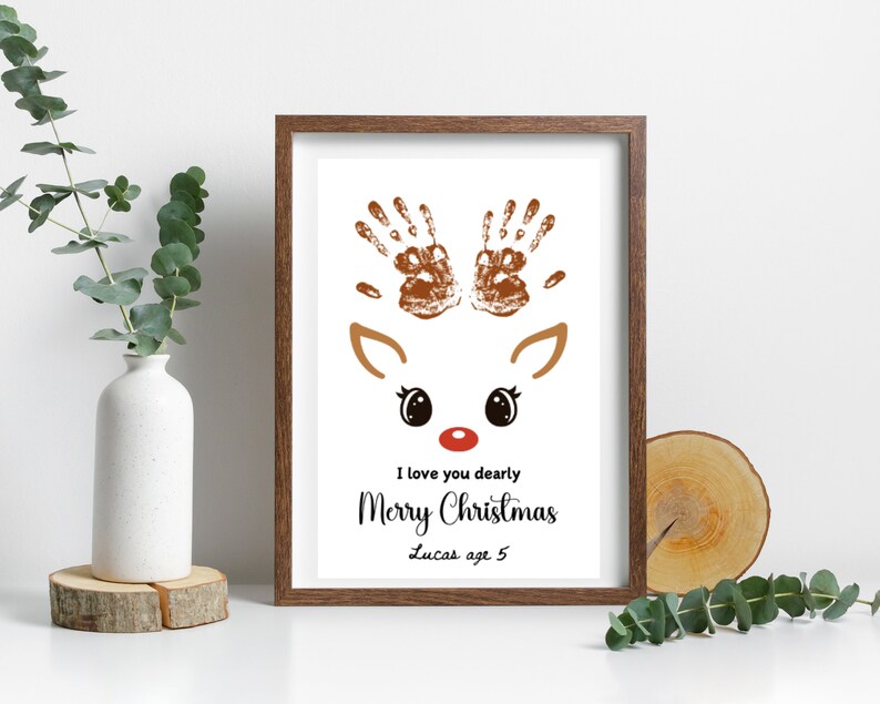 Christmas Handprint Craft Kids, Reindeer Handprint Art, Personalized ...