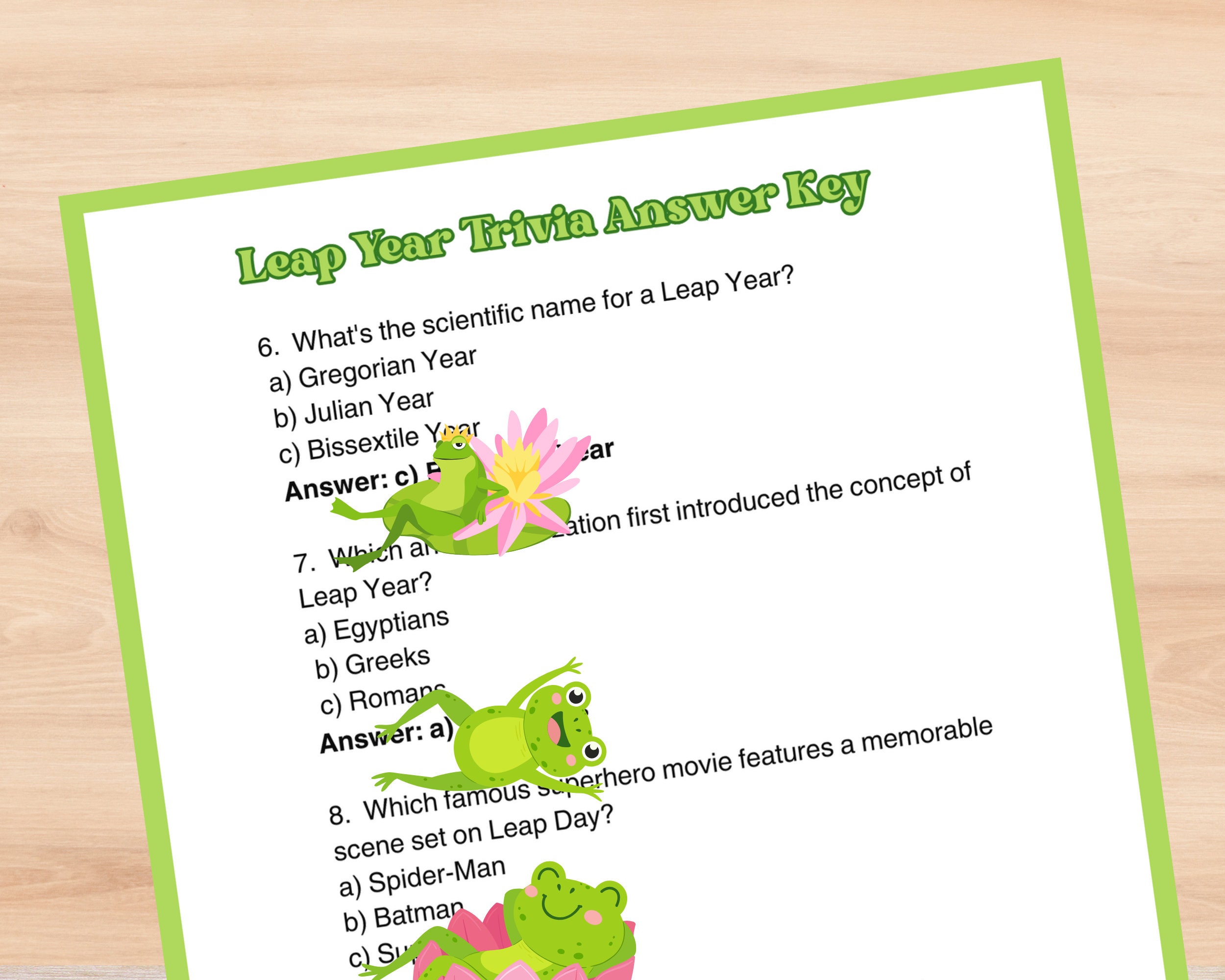 Leap Year Trivia Game Printable, Leap Day Birthday Party Idea, Game for ...