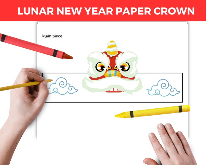 Lunar New Year Paper Crown Craft, Lion Head Kids Crown Craft, Lunar New ...