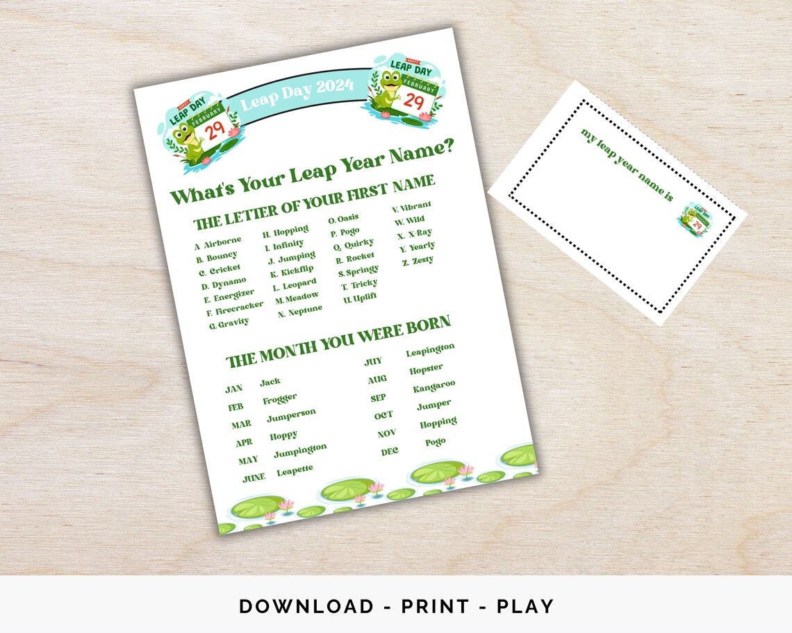 Leap Day Game With Tags, Name Generator, Leap Year 2025 Game, Leap Day ...