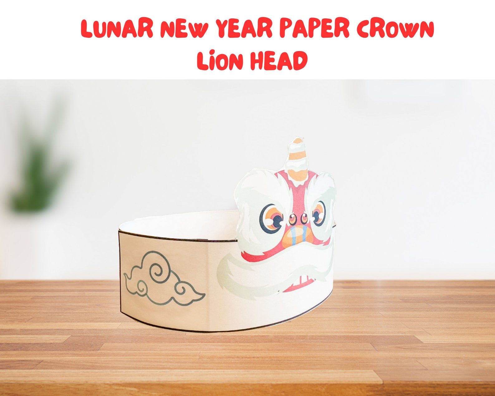 Lunar New Year Paper Crown Craft, Lion Head Kids Crown Craft, Lunar New ...