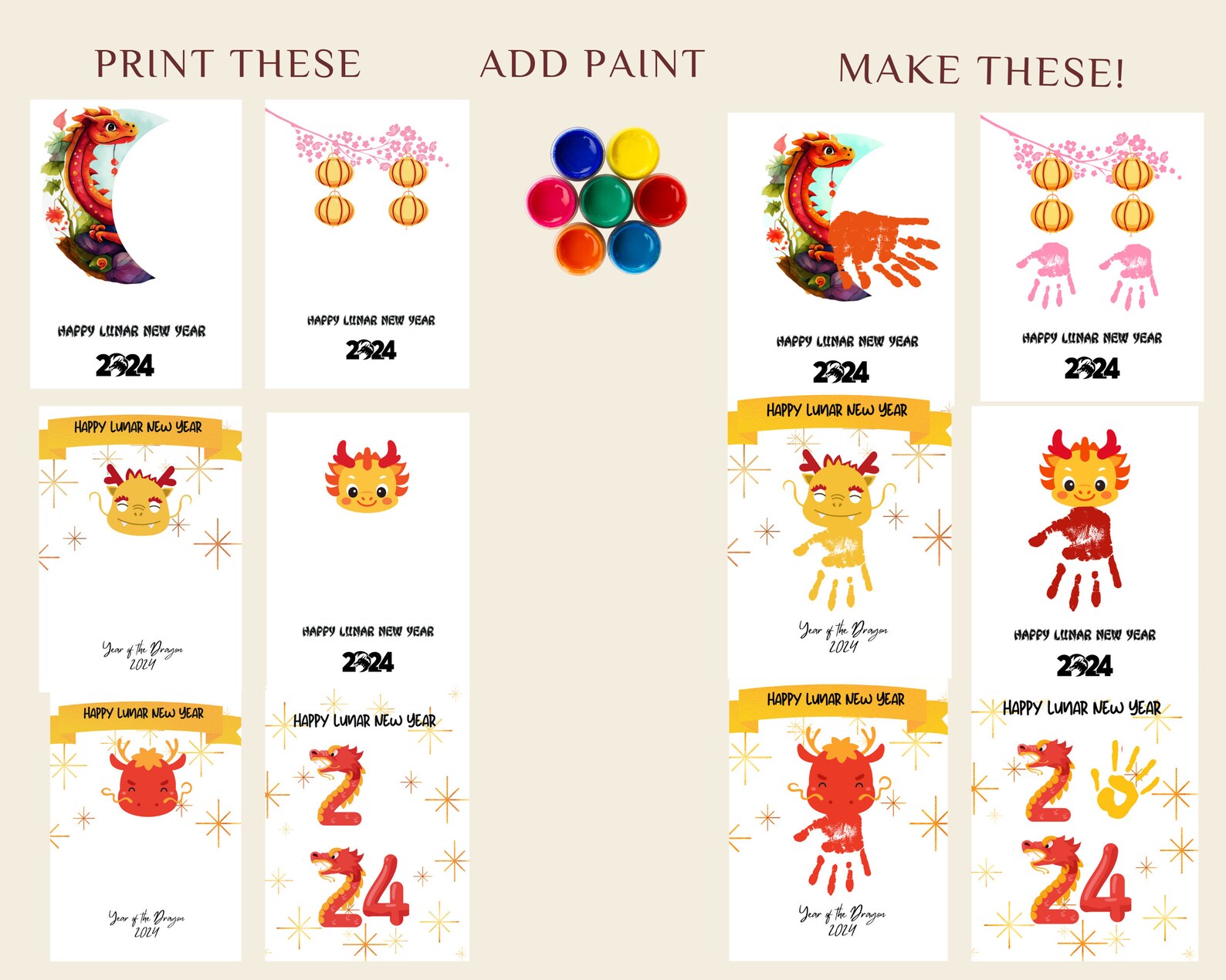 Lunar New Year Handprint Craft Bundle, Chinese New Year Handprint Art ...