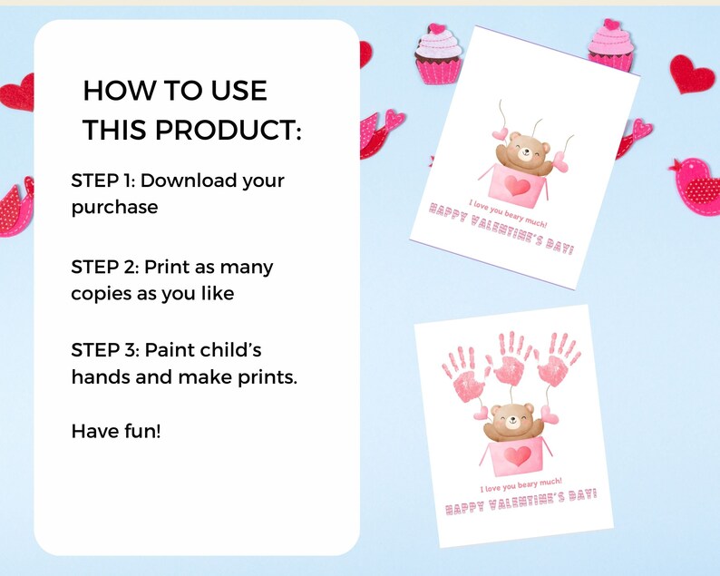 Valentines Day Handprint Art, Personalized Valentine Printable Craft ...