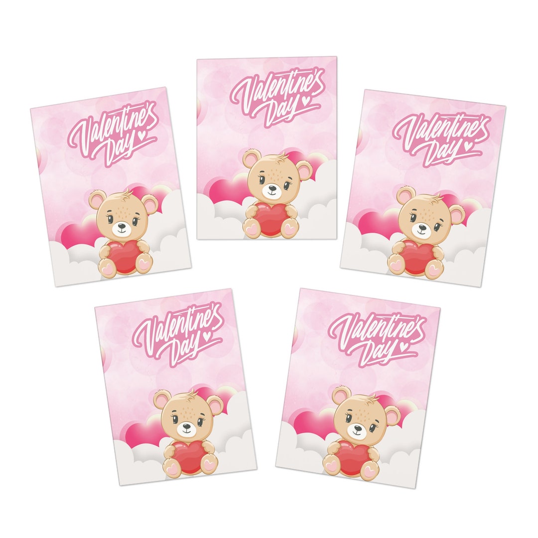 Valentine's Day Cute Bear With A Heart Greeting Cards 5-pack - Etsy