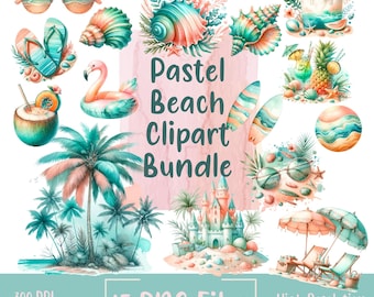 Summer Beach Watercolor Clipart Set, Beach Vacation Clip Art, Boho ...