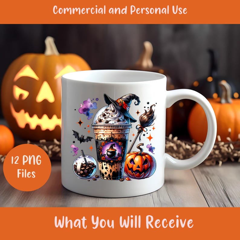 Halloween Coffee Clipart | Scary Gothic Watercolor | Iced Coffee Drink ...