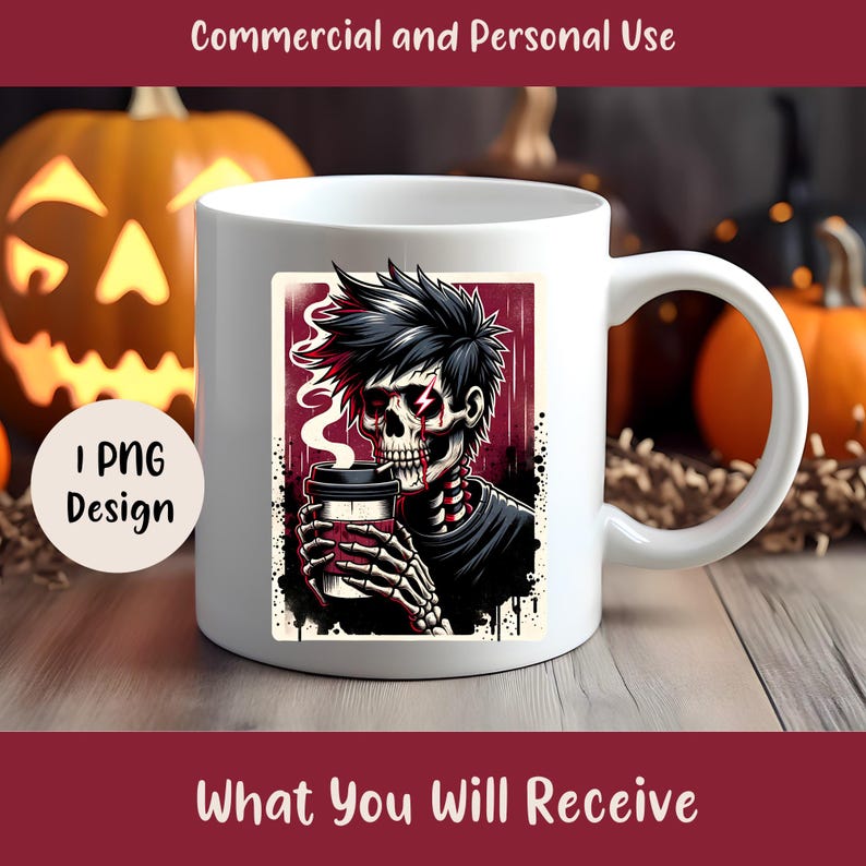 Emo Skeleton Coffee PNG, Gothic Punk Skull Clipart, Halloween Coffee ...